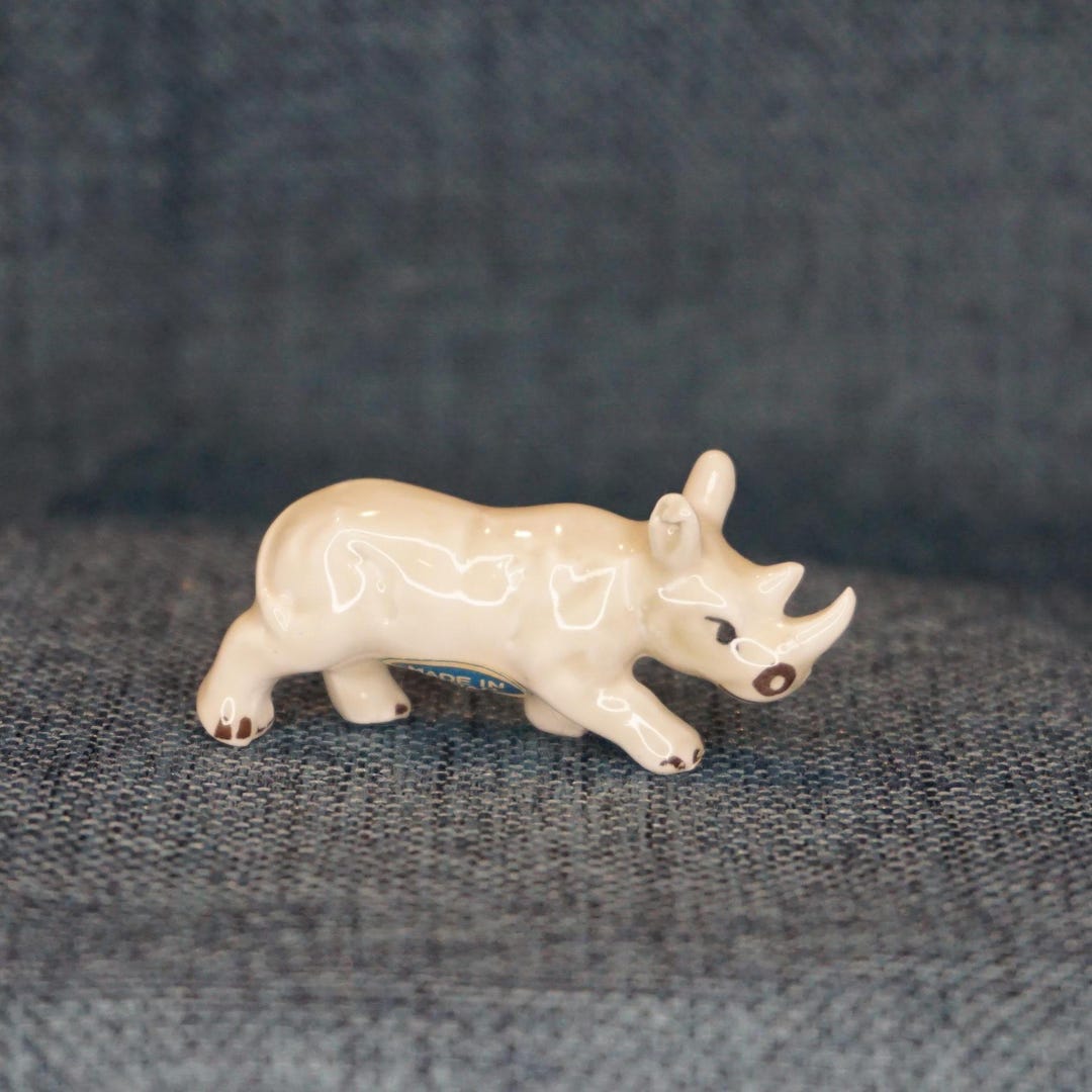 Miniature Rhinoceros Figurine. Tiny Bone China Running Rhino Figure ...