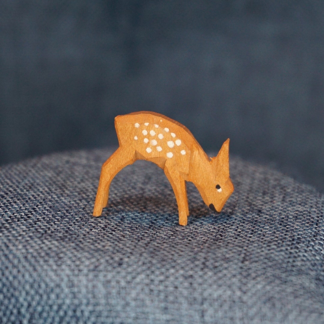 Miniature Deer Figurine. Miniature Hand Carved Wood Baby Deer Fawn Wild ...