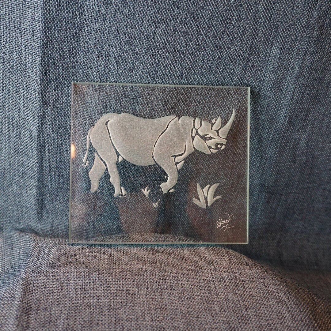 Vintage Etched Glass Rhinoceros Panel: Signed Clear Glass Decor - Etsy