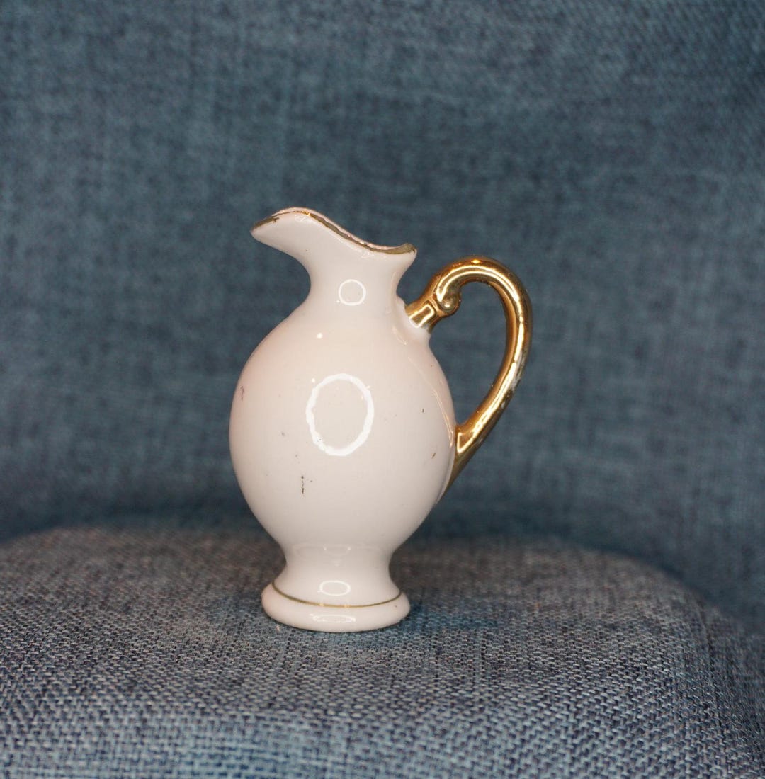 Vintage Miniature Porcelain Pitcher: White & Gold Dollhouse Creamer - Etsy