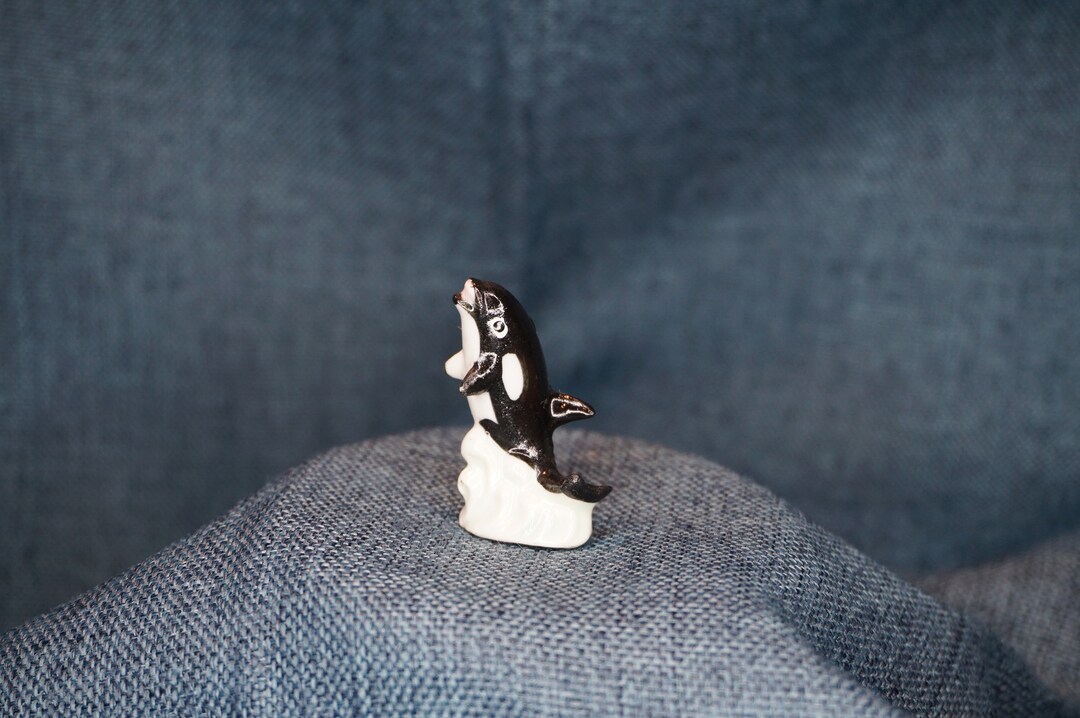 Miniature Porcelain Killer Whale Figurine. Tiny Leaping Orca Marine Mammal Collectible. Beach ...