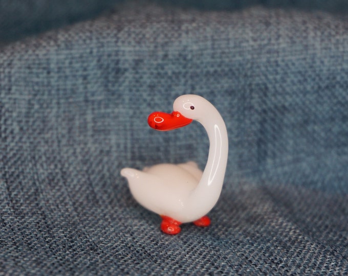 Tiny Glass Goose Figurine. Funky Miniature Hand Made Lampwork Glass ...