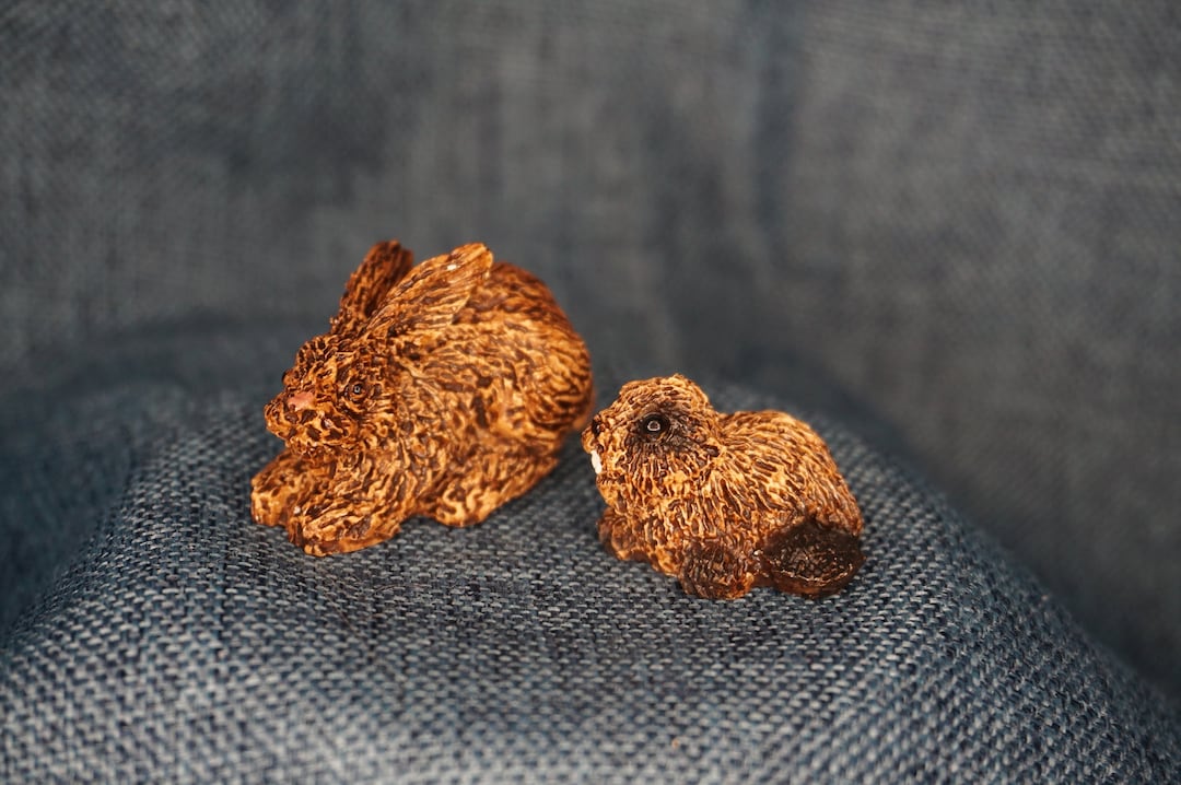 Vintage Resin Animal Figurines: Tiny Rabbit and Beaver, Dollhouse ...