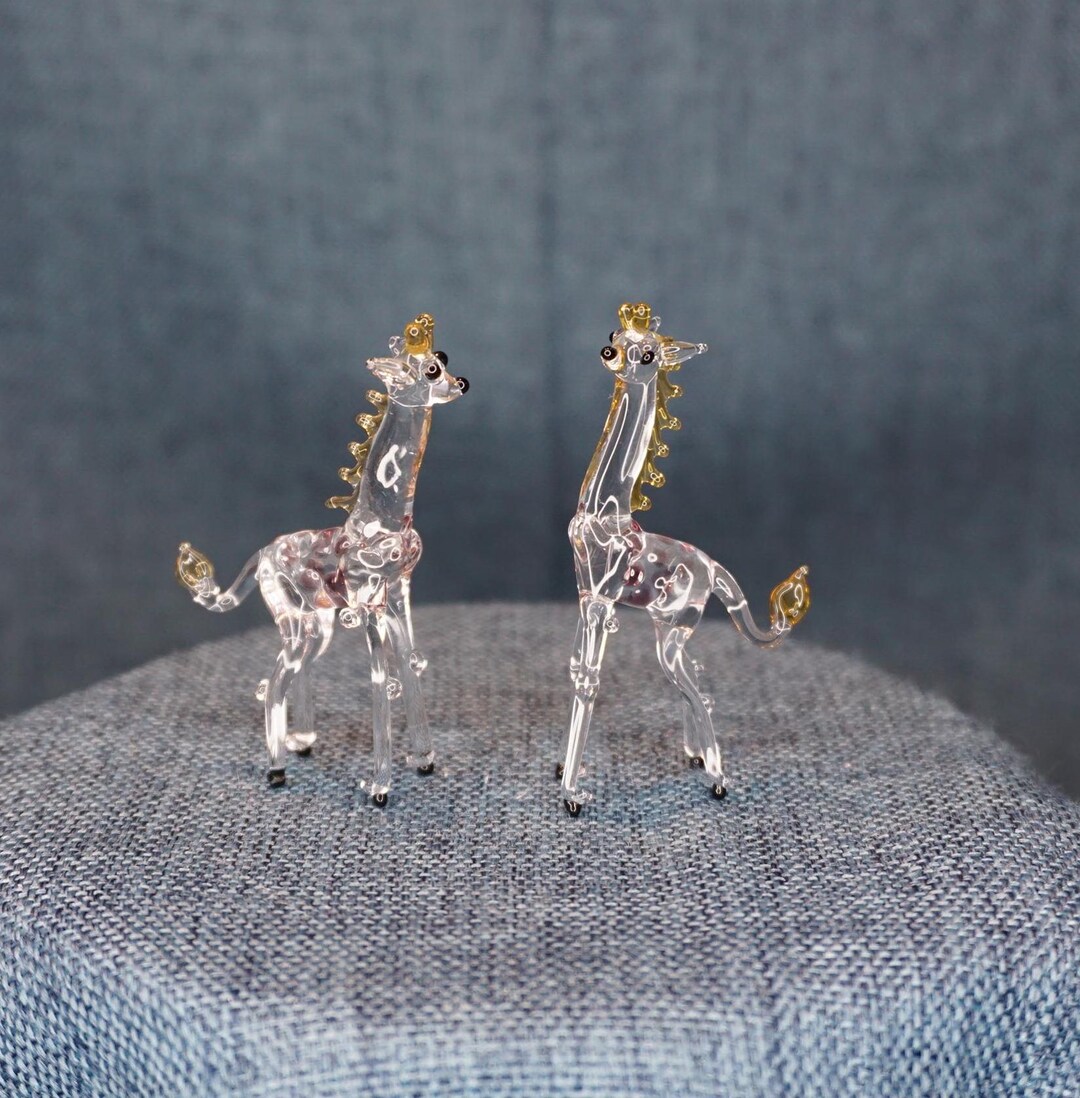 Miniature Glass Giraffe Figurine Set. Vintage Lampwork African Animal ...