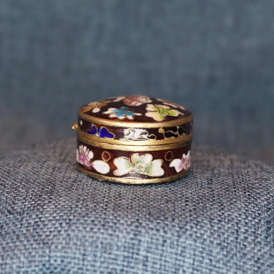 Floral Enamel Pill Box. Colorful Hand Decorated Flowers Metal Trinket ...
