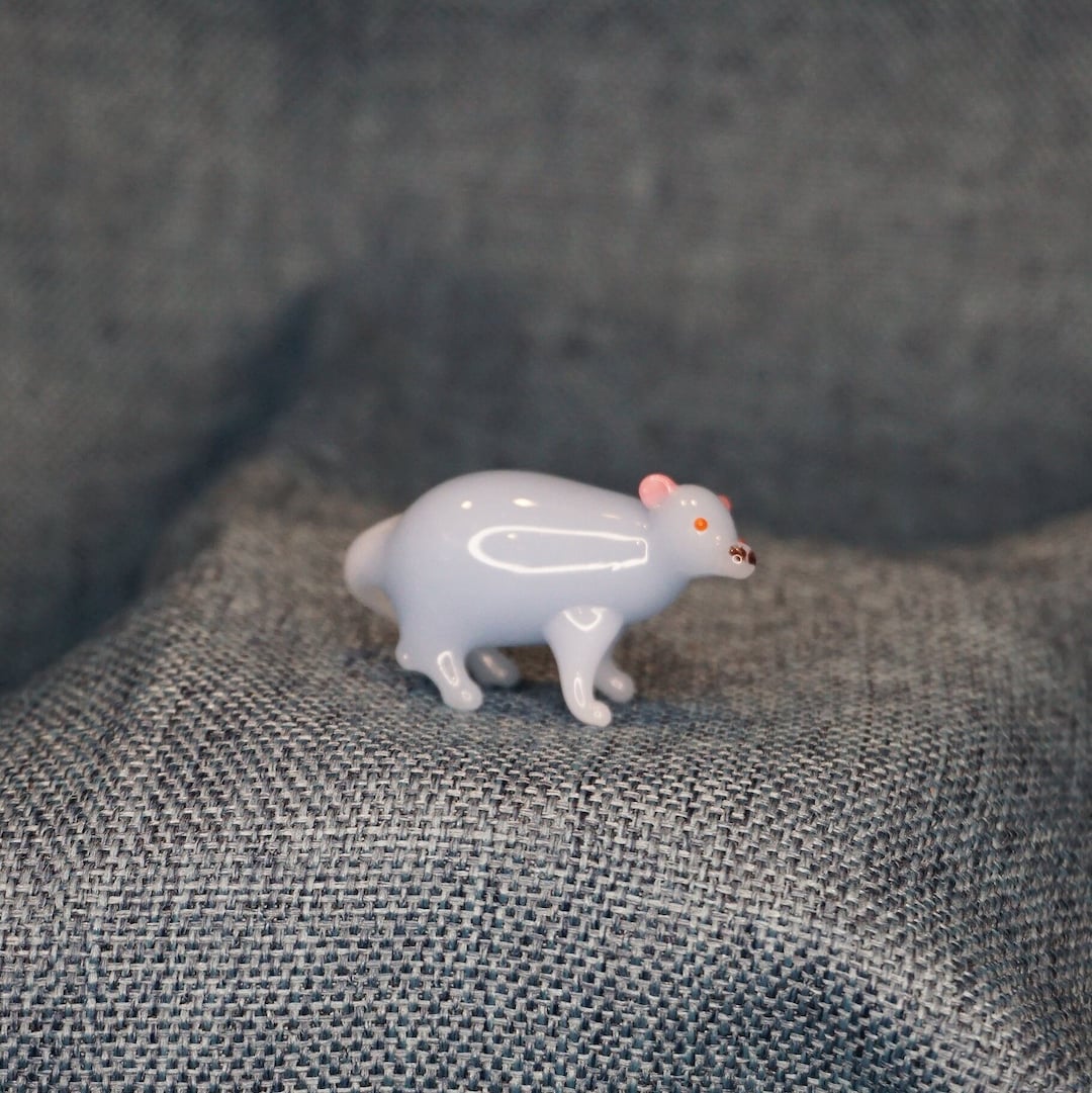 Miniature Glass Rat Figurine. Vintage Lamp Work Blue Gray Lab Rat ...