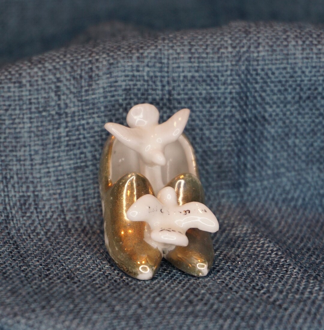 Miniature Doves on Gold Shoe Figurine. Made in Japan Porcelain Vintage ...