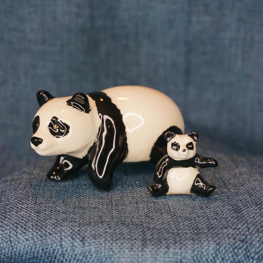 Loza Electrica Panda Mama and Cub Figurine Set. Cartoon Ceramic ...