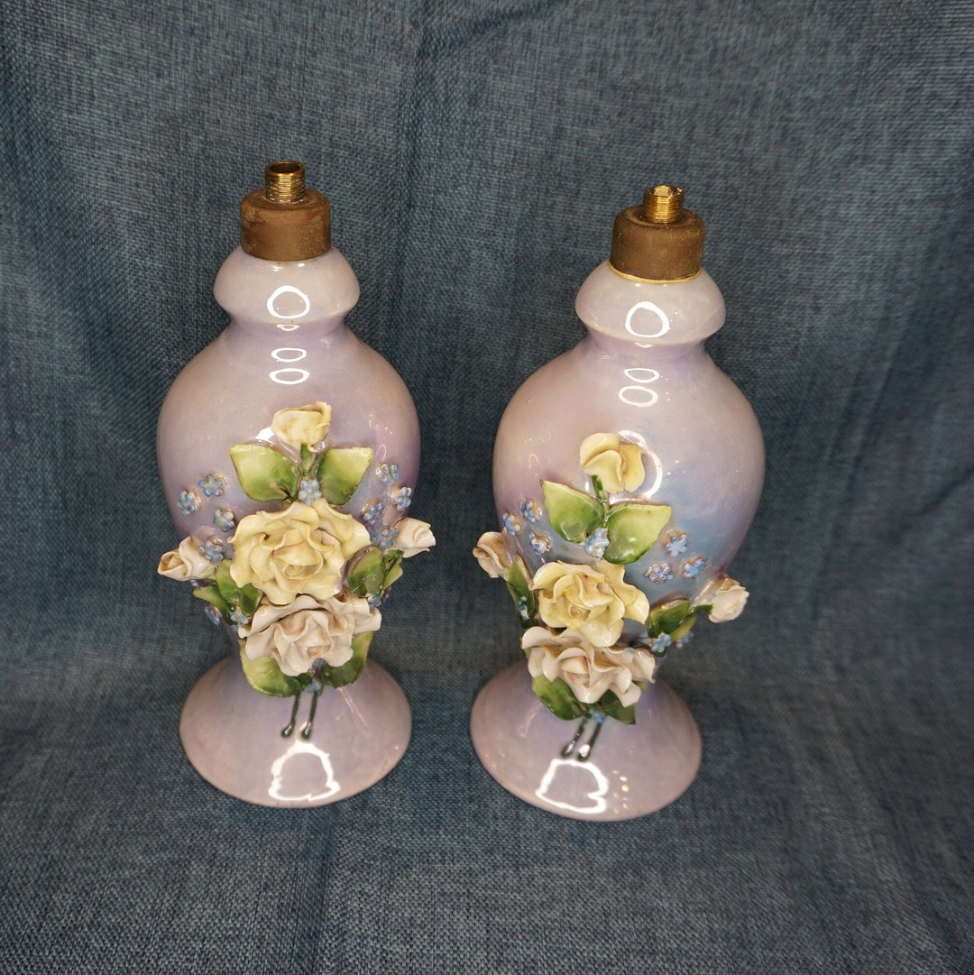 Violet Porcelain Lamp Base Set. Antique Made in Germany Iridescent ...