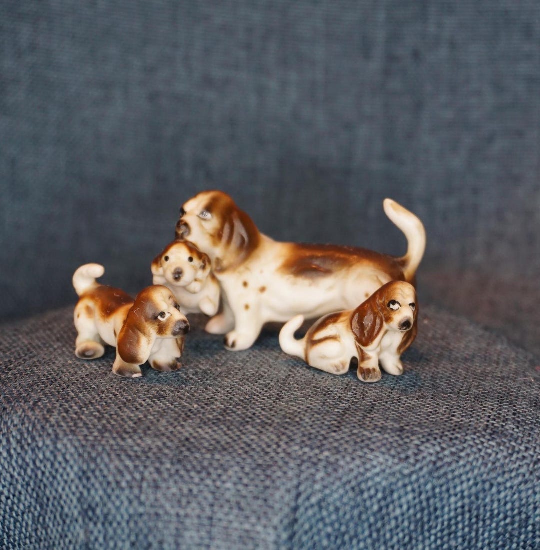 Miniature Bone China Basset Hound Figurines: Dog Family Decor - Etsy