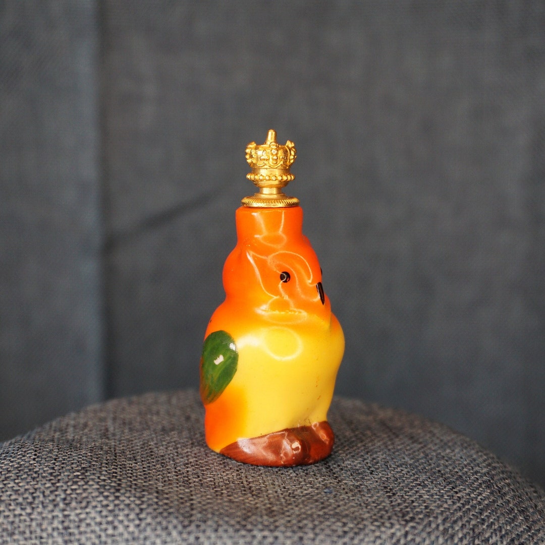 Antique Germany Bird Bottle. L & R Crown Top Colorful Orange Green Owl ...
