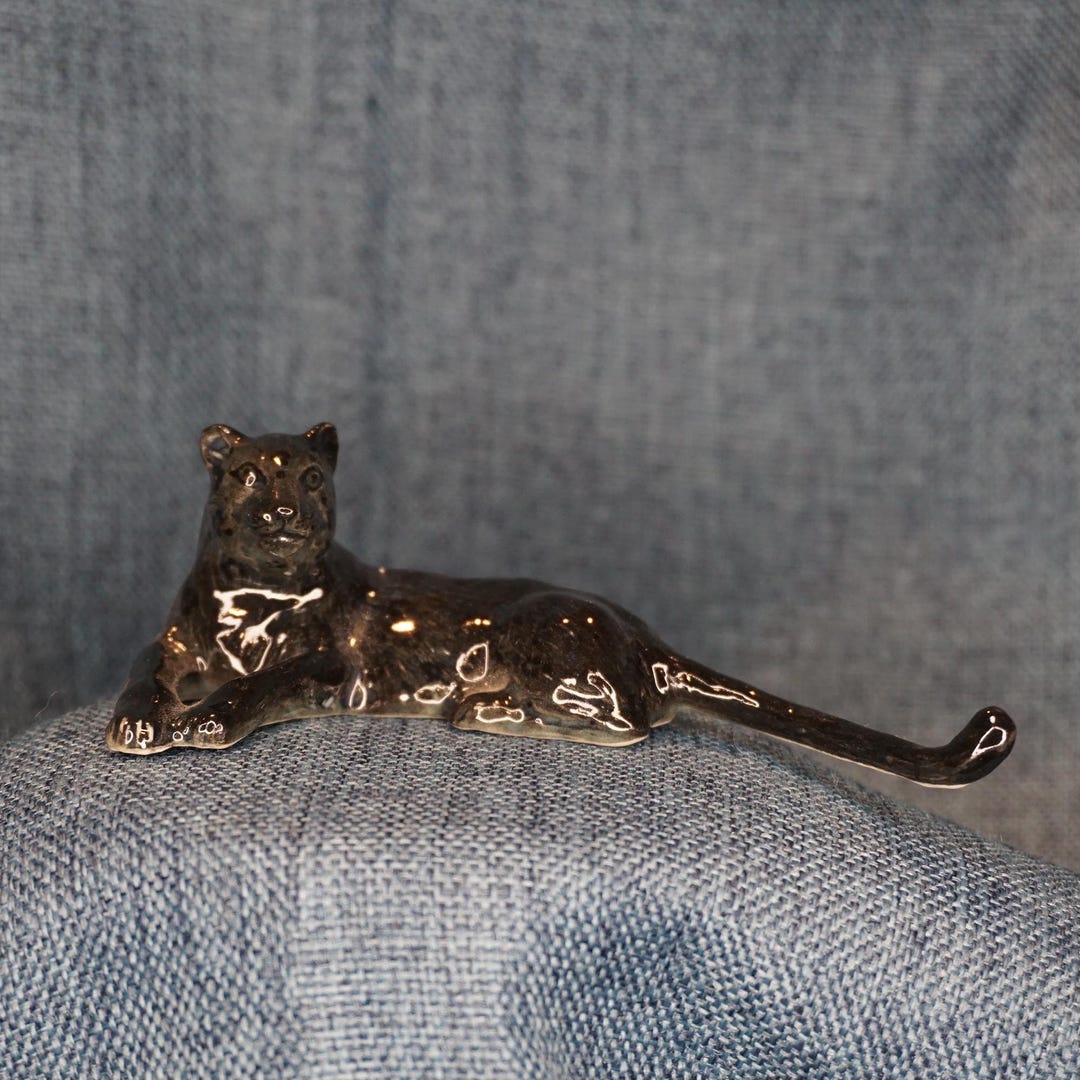 Miniature Black Leopard Figurine. Vintage Porcelain Black Jaguar Rain ...