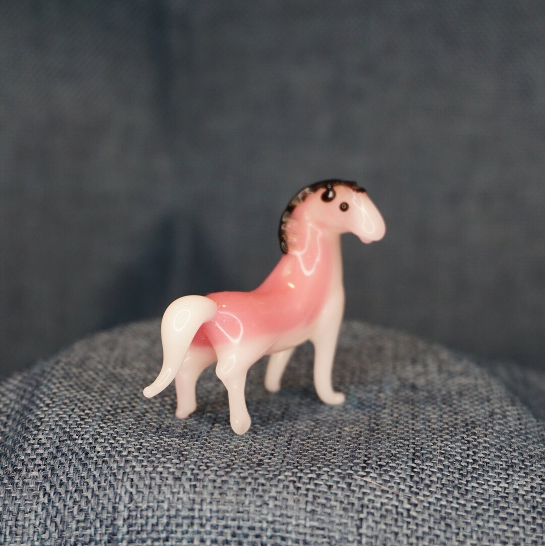 Miniature Pink Glass Horse Figurine. Vintage Lamp Work Standing Swirl ...