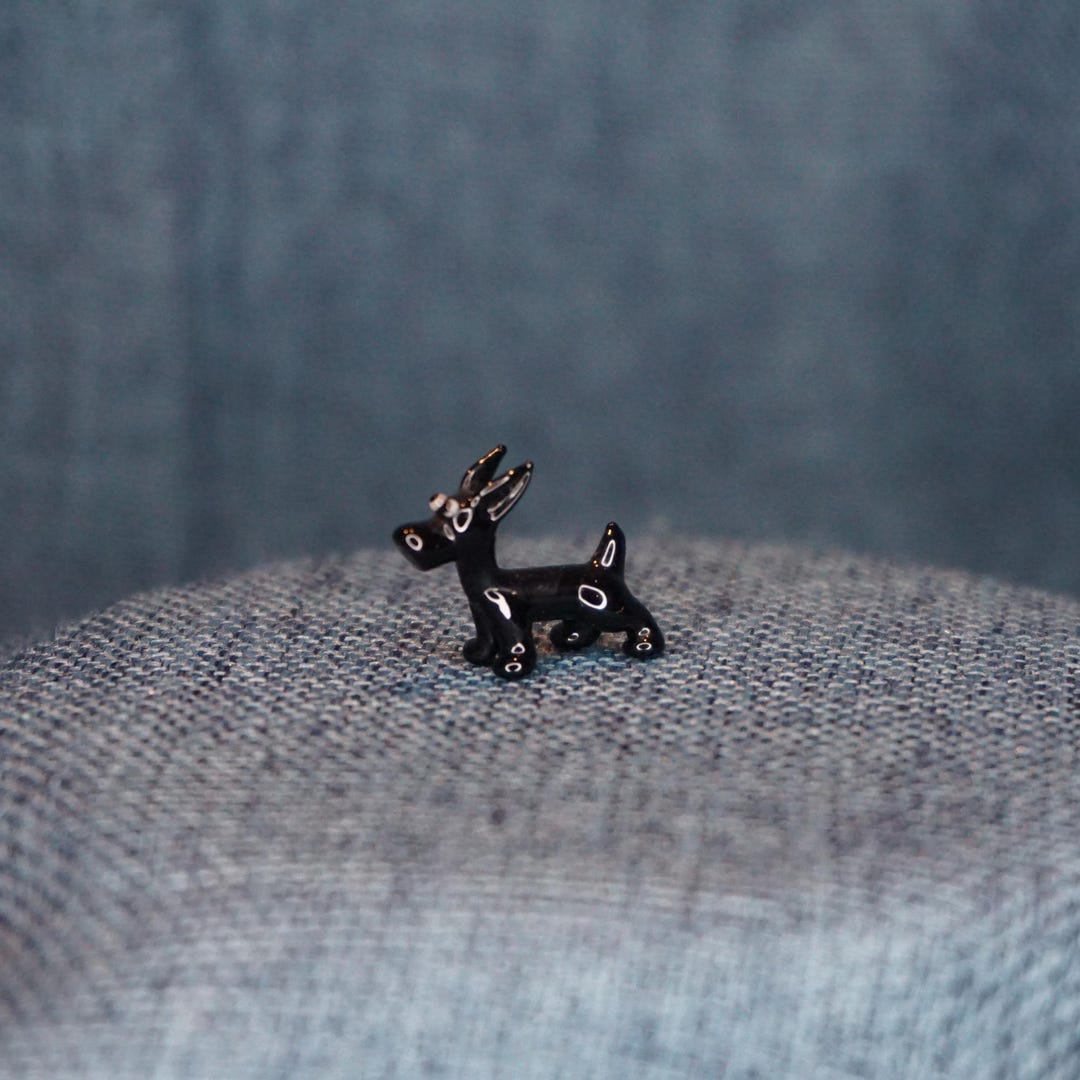 Miniature Glass Dog Figurine. Vintage Lamp Work Black Scottish Terrier ...