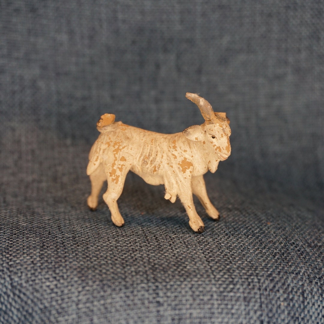 Vintage Miniature Goat Figurine ASI-IS. White Cold Painted Clay Billy ...
