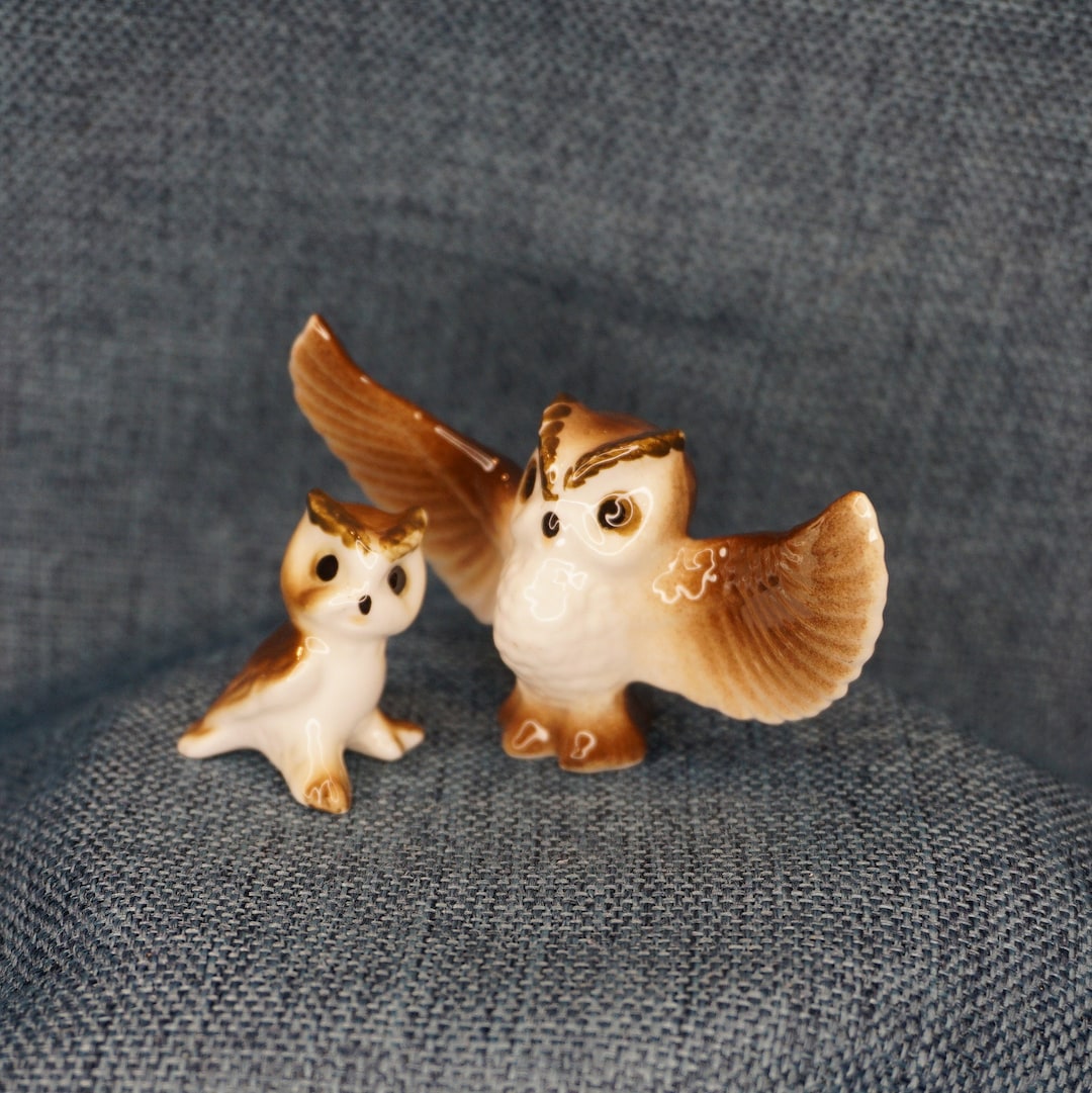 Miniature Owl Mama and Baby Figurine Set. Vintage Porcelain Bone China ...