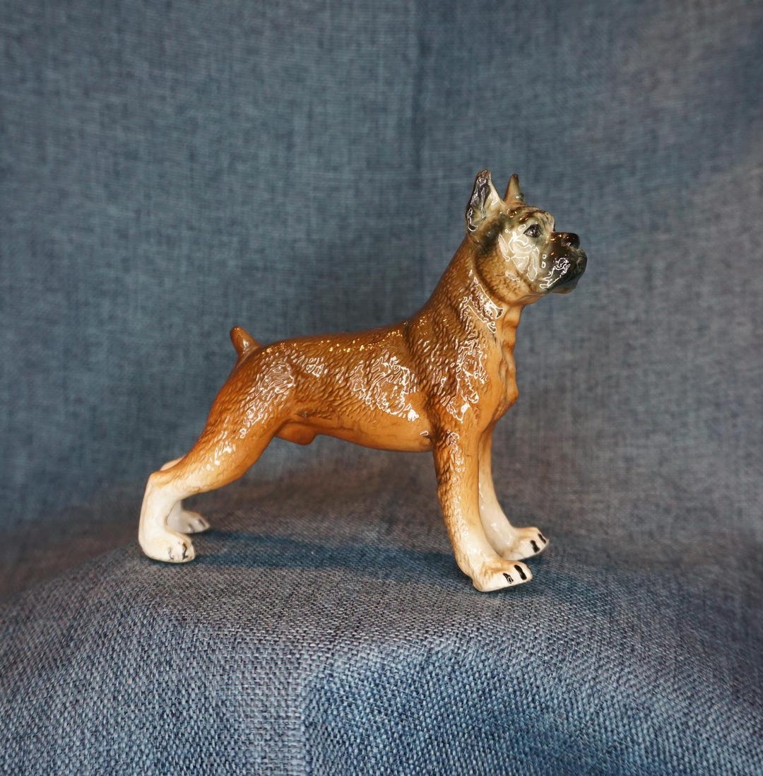 Vintage Porcelain Boxer Dog Figurine: Brown & White Puppy Collectible ...