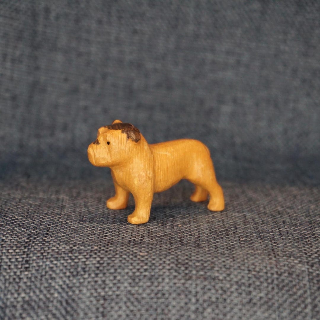 Vintage Wood Bulldog Figurine. Miniature Hand Carved English Bully Dog ...