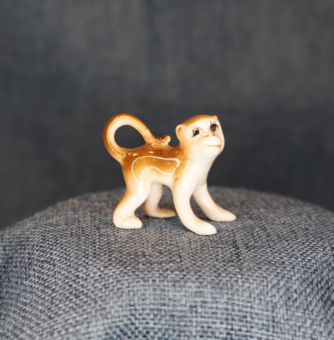 Porcelain Japanese Macaque Figurine. Miniature Bone China Baby Monkey ...