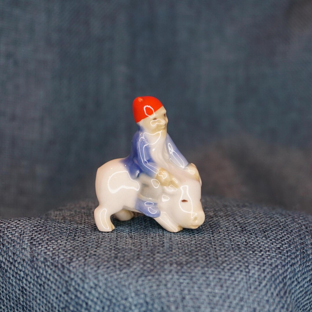 Miniature Gnome Riding Pig Figurine. Vintage Wade Whimsies Elf on Hog ...