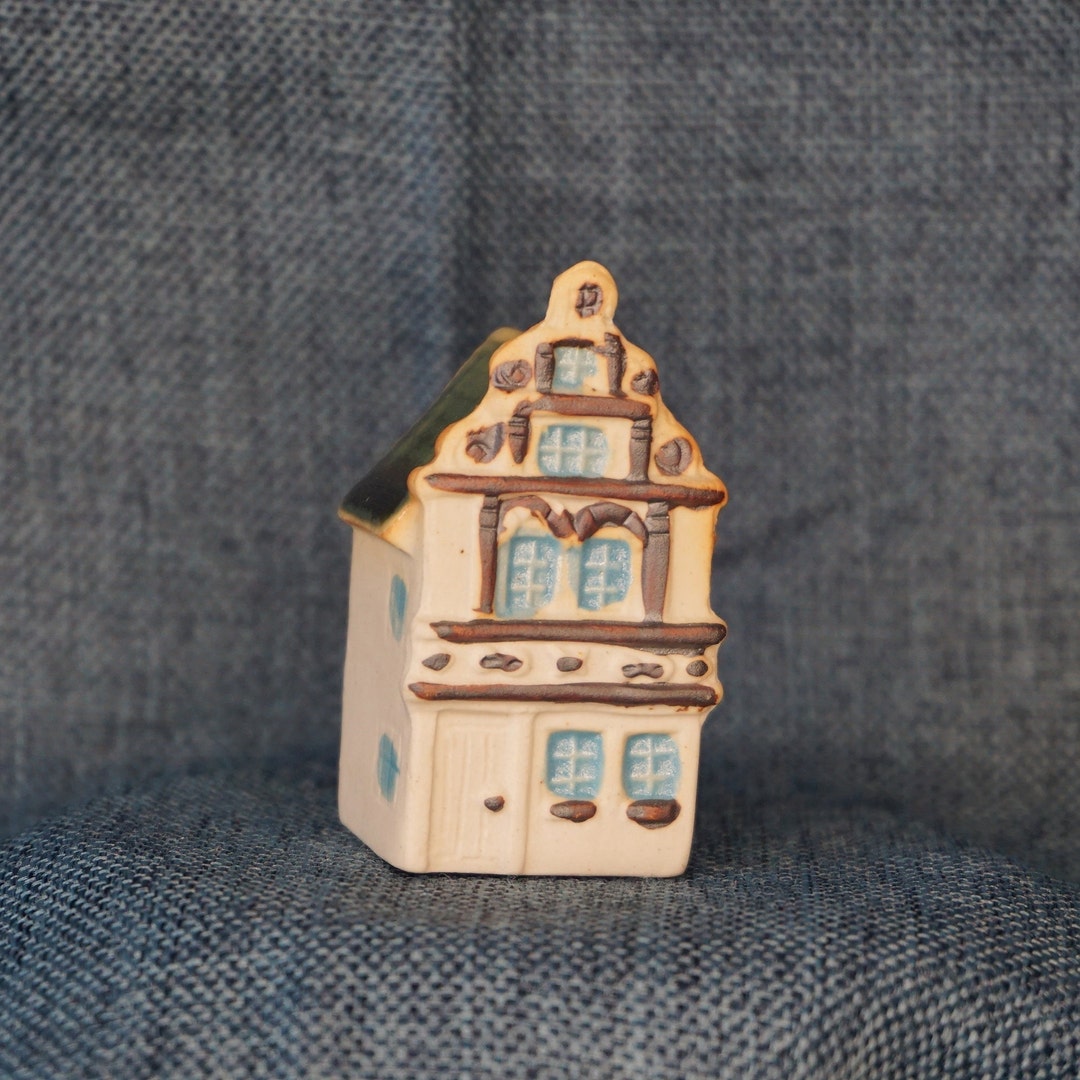 Miniature Ceramic House Figurine. Vintage Stoneware Italianate Cottage ...