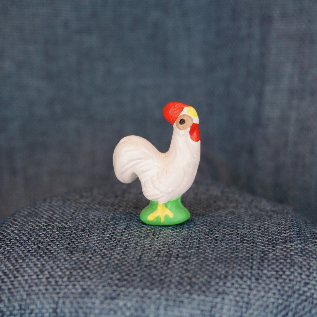 Miniature Rooster Figurine. Hand Painted Hobby Ceramics Crowing Leghorn ...