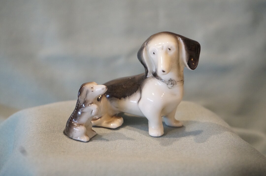 Vintage Porcelain Dachshund Figurine Set: German Bone China Dog & Puppy ...