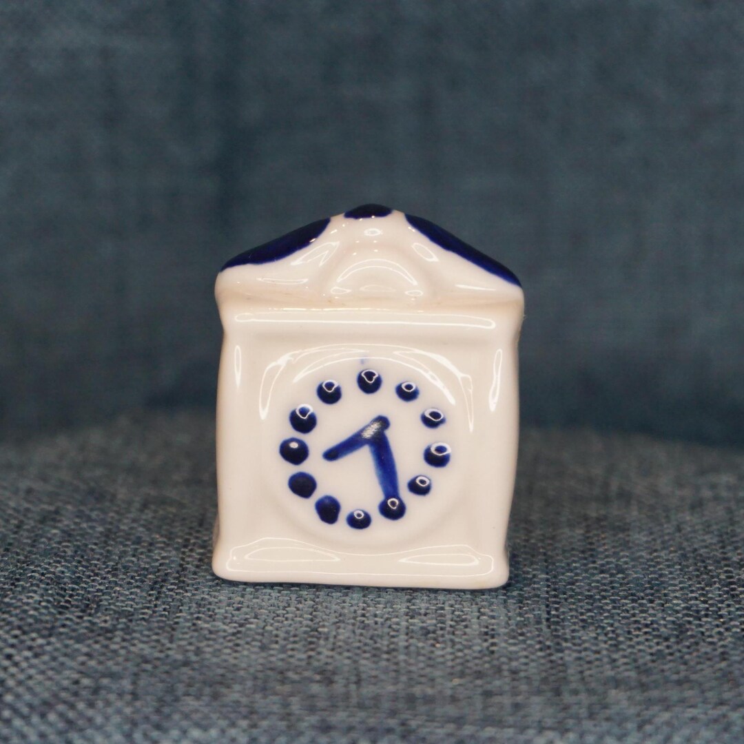 Miniature Porcelain Clock Figurine. Collectible Bone China White and ...