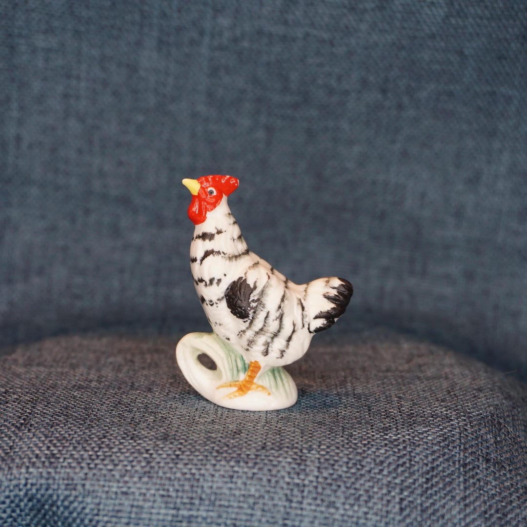 Vintage Porcelain Chicken Figurine: White & Black Hen Decor - Etsy