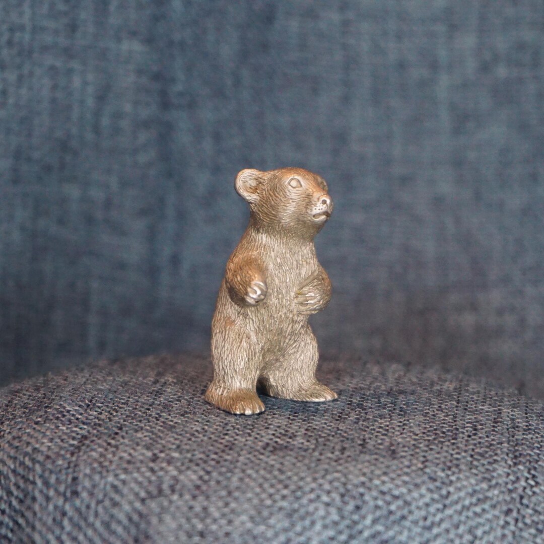 Miniature Metal Bear Figurine. Vintage Standing Baby Bear Cub Woodland ...