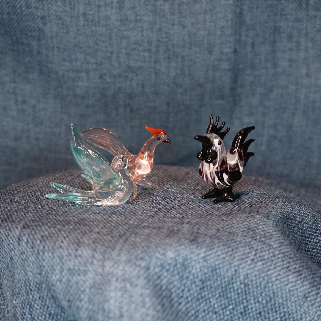 Miniature Glass Birds Figurine Set. Goofy Lamp Work Glass Chicken, Dove ...
