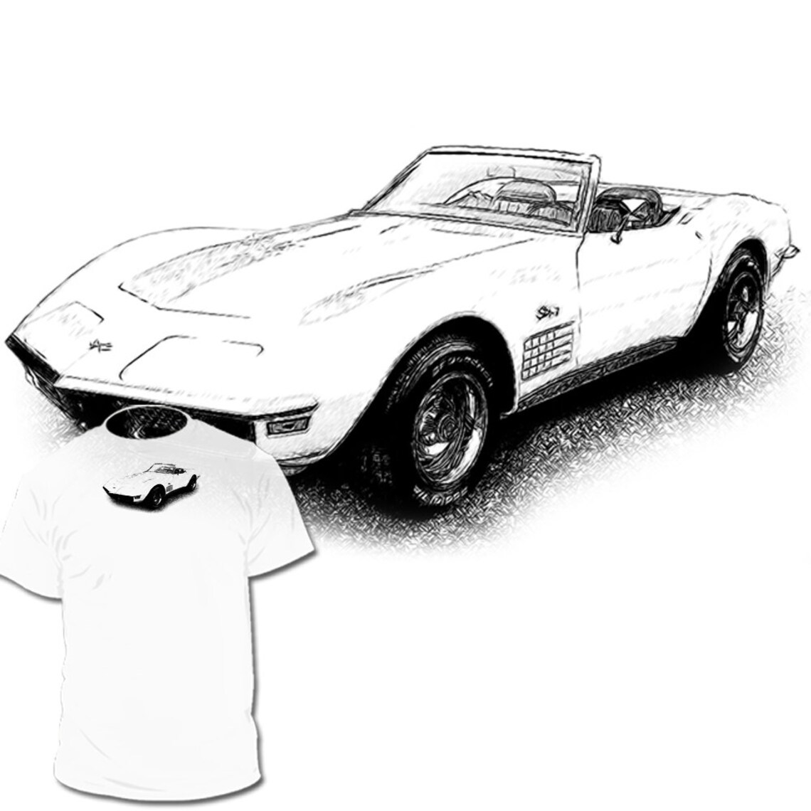 Corvette C3 Convertible Drawing Tshirt Chevy Drawings Availabl - Etsy