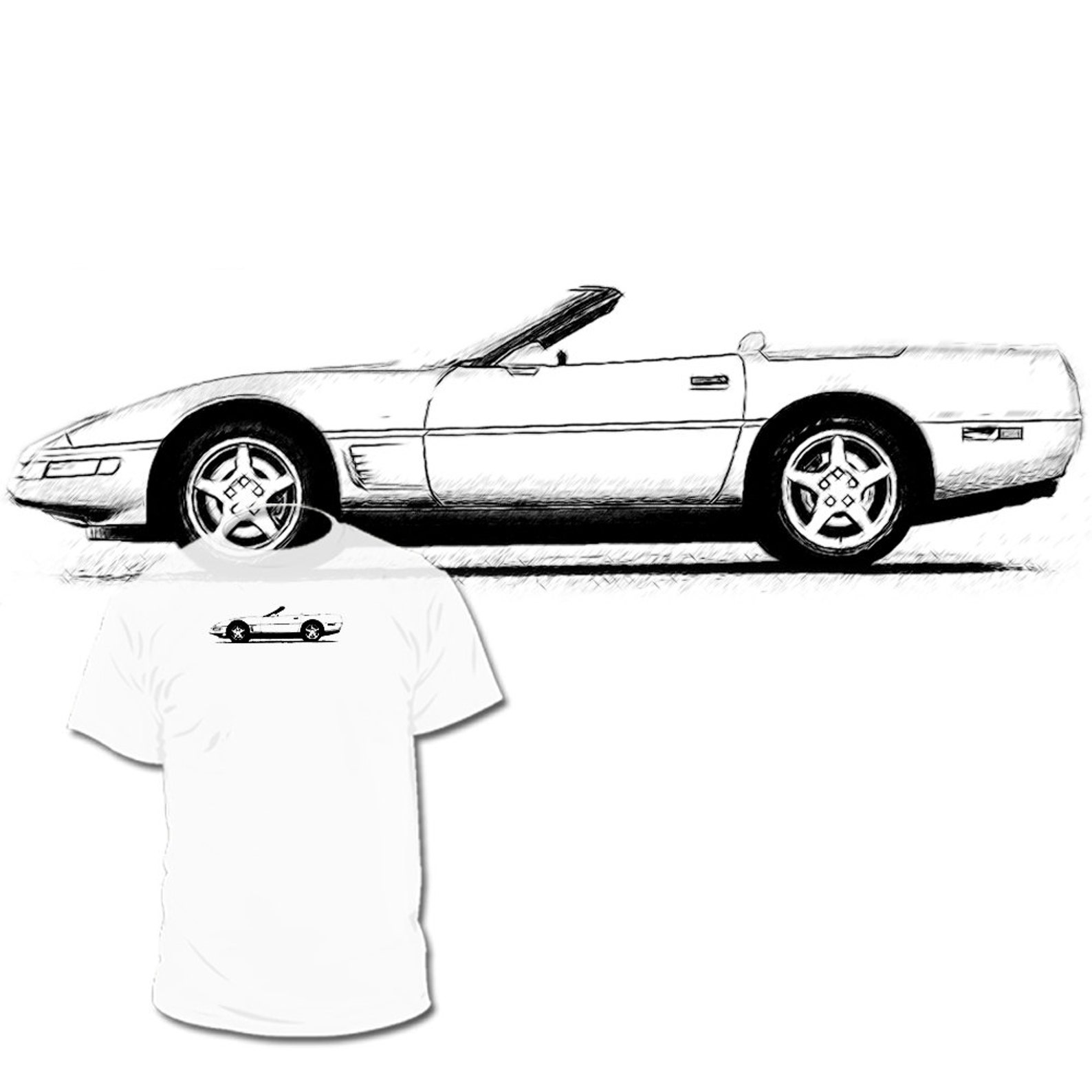 C4 Chevrolet Corvette Convertible Drawing Tshirt C2 C3 C4 C5 C6 C7 R ...