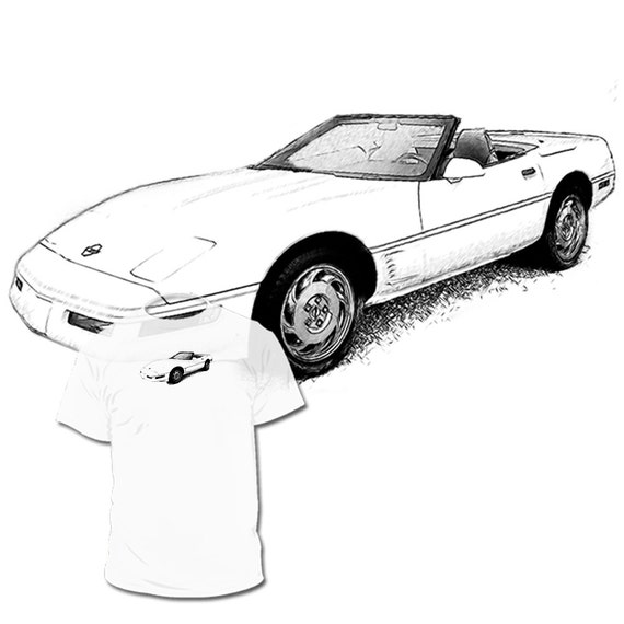 Corvette C4 Convertible Drawing Tshirt Chevy Drawingsavailabl | Etsy