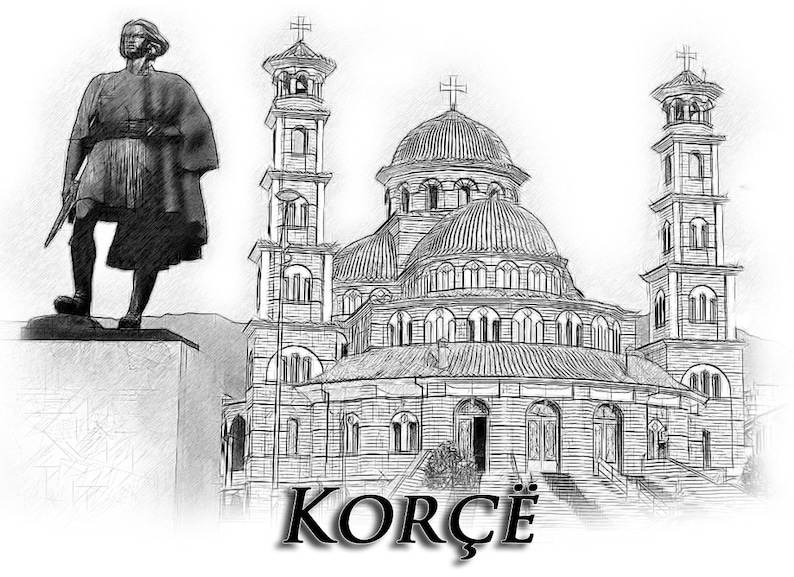 Albania Korce Drawing on a T Shirt Most Countries, Capitals, Landmarks ...