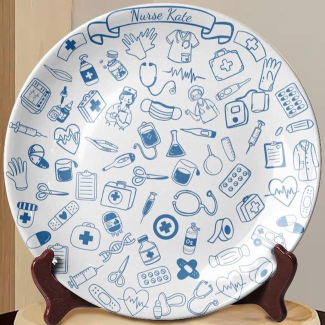 Personalized Nurse Ceramic Plate – Custom Name, Medical Line Art - Etsy