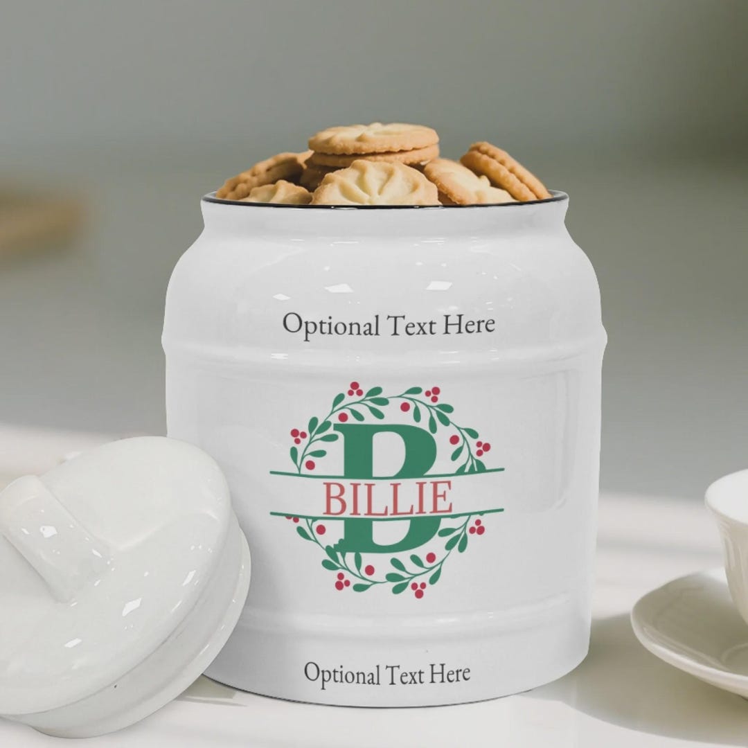 Custom Christmas Monogram Cookie Jar, Personalized Holiday Cookie Jar ...