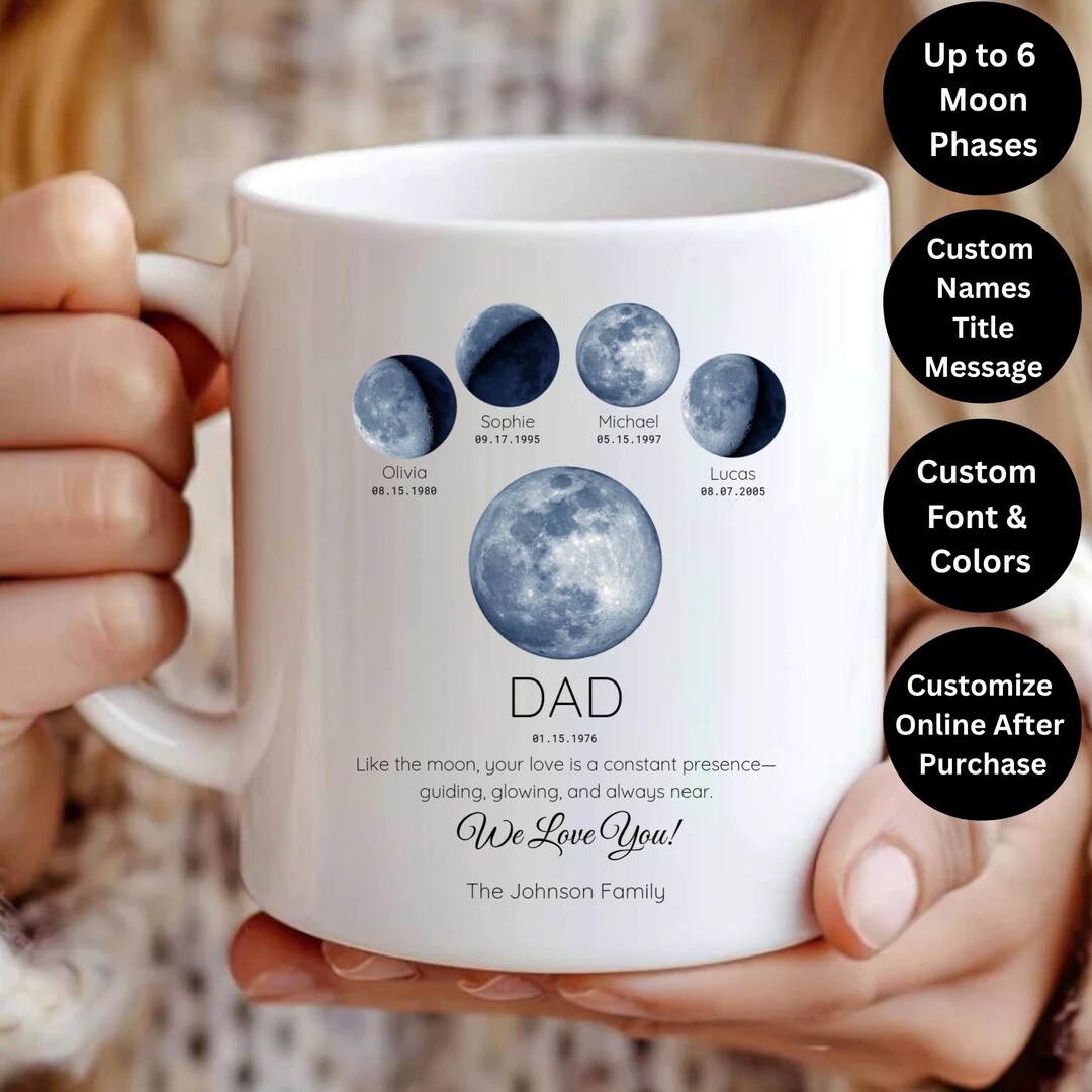 Custom Moon Phase Mug With Names & Dates | Personalized Gift for ...