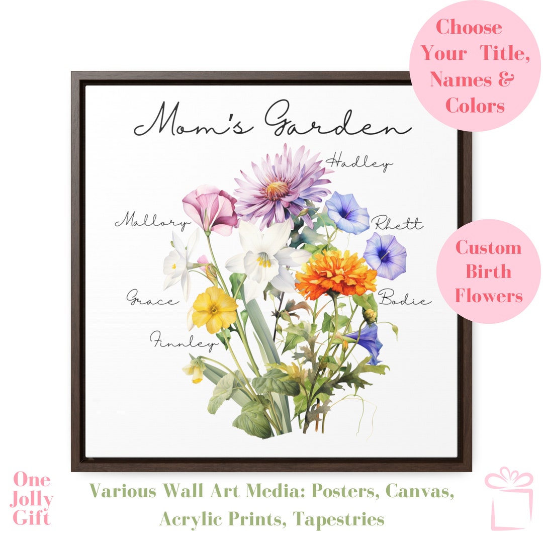 Custom Birth Flower Bouquet Gift for Her, Custom Wall Art Gift ...