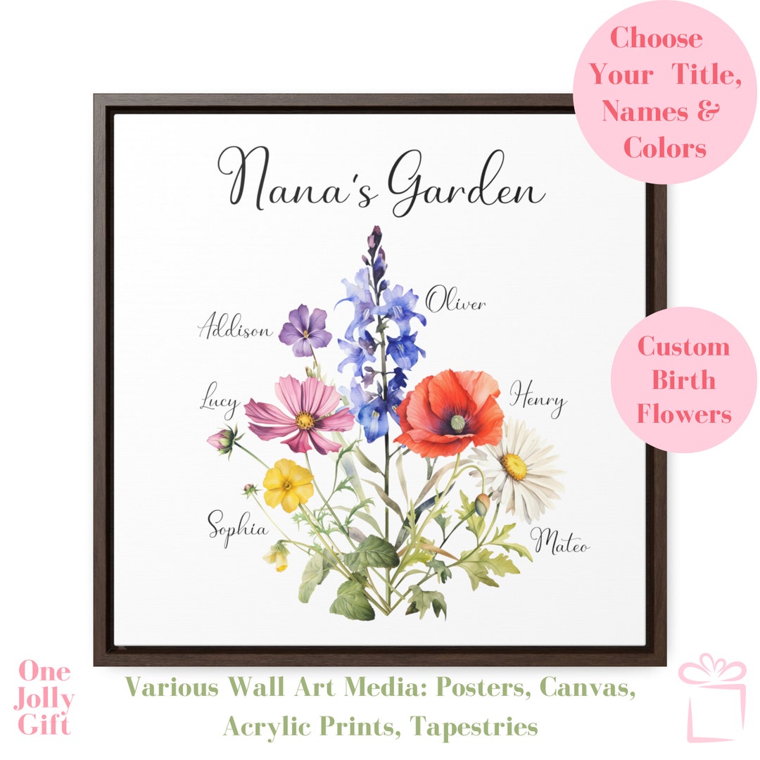 Custom Birth Flower Bouquet Gift for Her, Custom Wall Art Gift ...