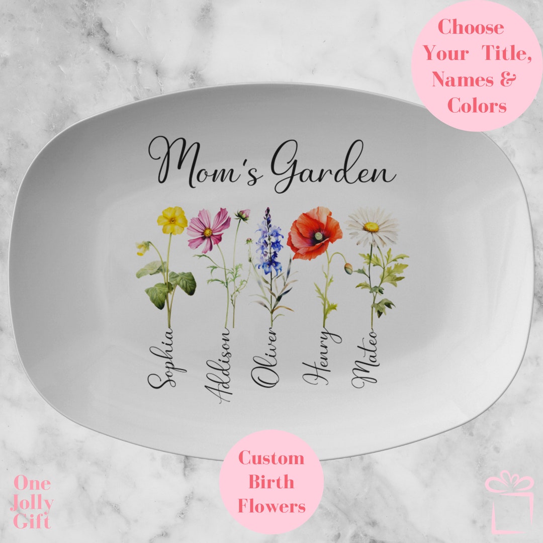 Custom Birth Flower Gift for Her, Custom Plate Gift, Personalized Birth ...