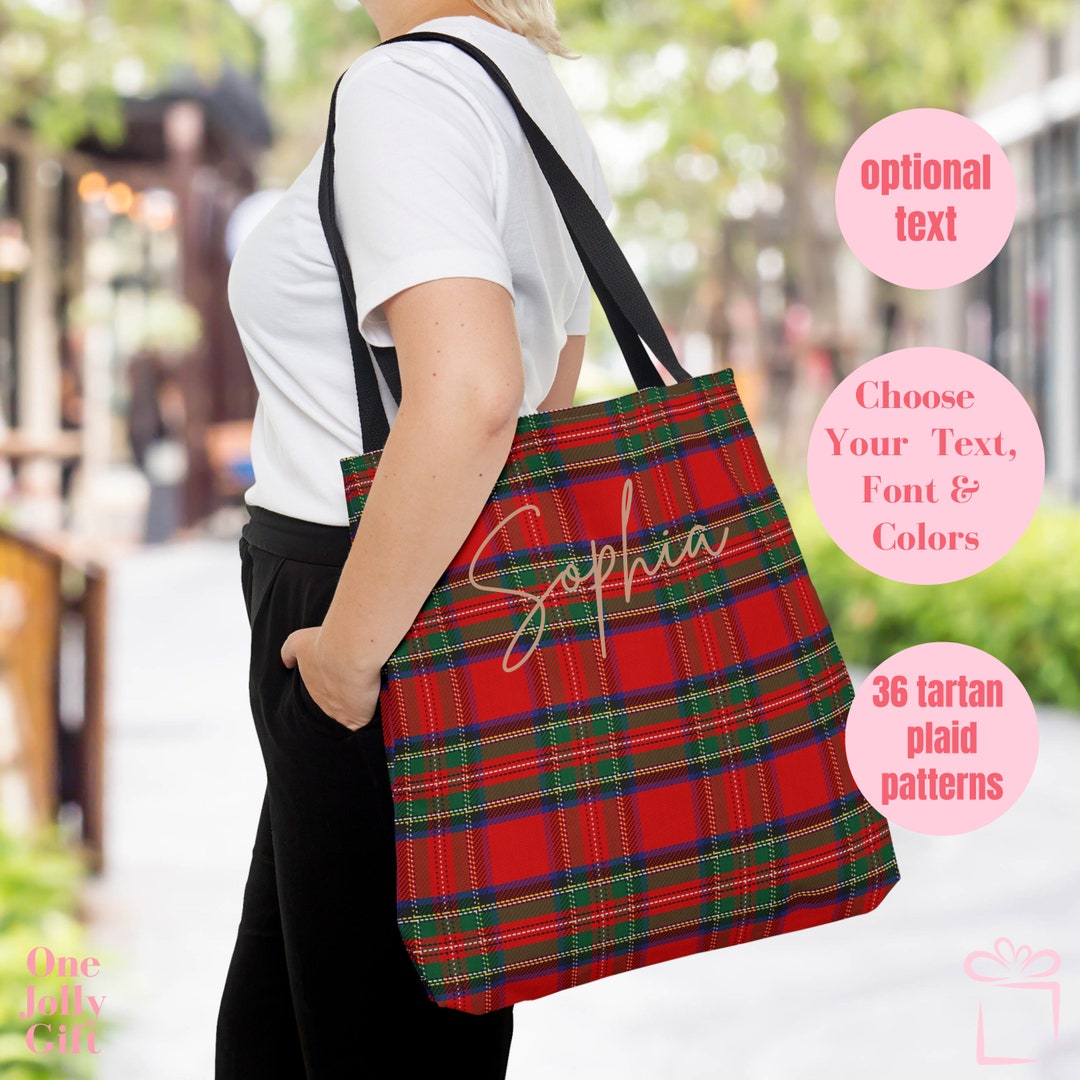 Personalized Name Bag Tartan Plaid, Tote Bag Women, Custom Name Gift ...