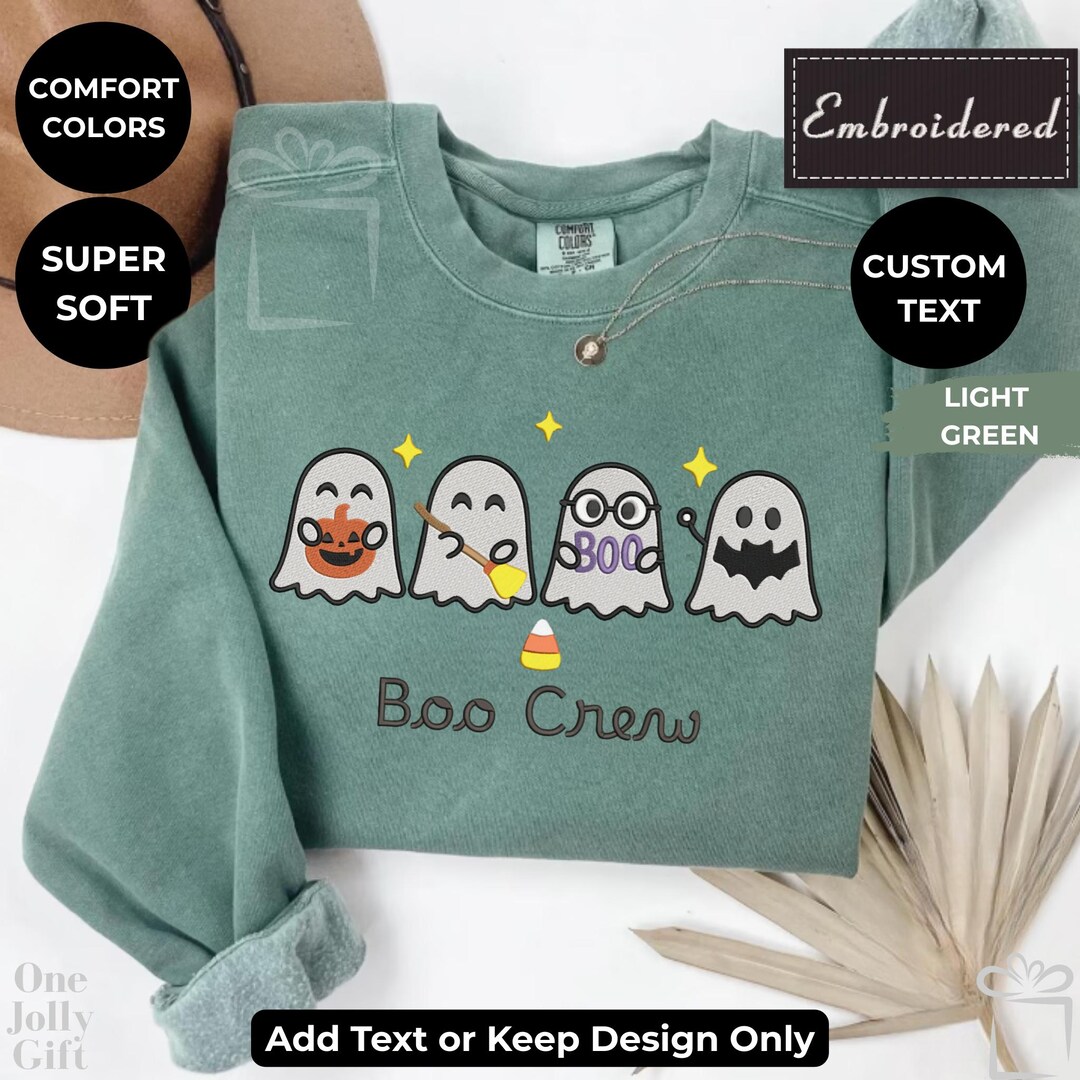 Embroidered Halloween Ghosts Sweatshirt: Comfort Colors Spooky Crewneck ...