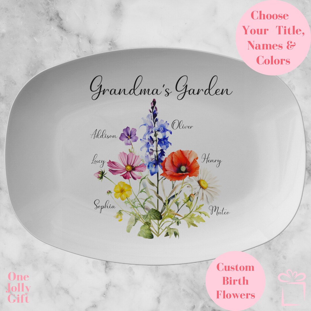 Custom Birth Flower Bouquet Gift for Her, Custom Plate Gift ...