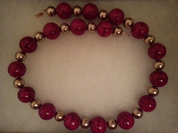 Red and Gold Beaded Necklace | Etsy