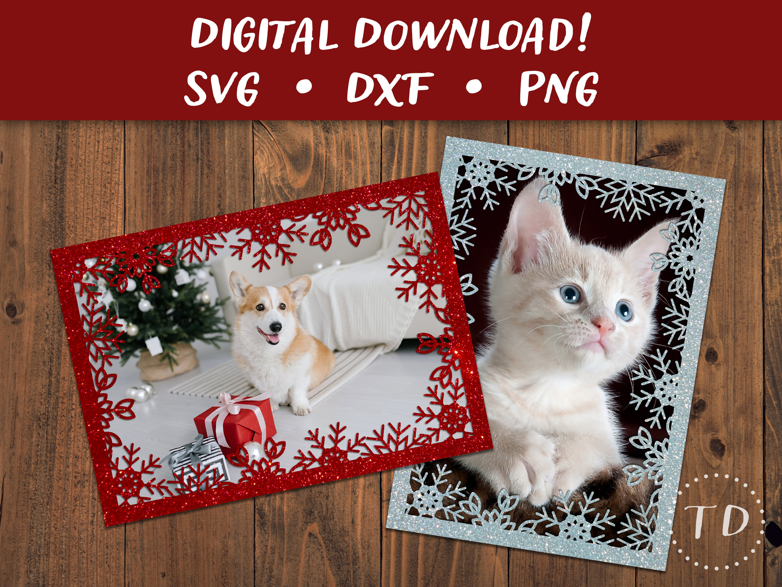 Snowflake Photo Frame Card Svg - Etsy