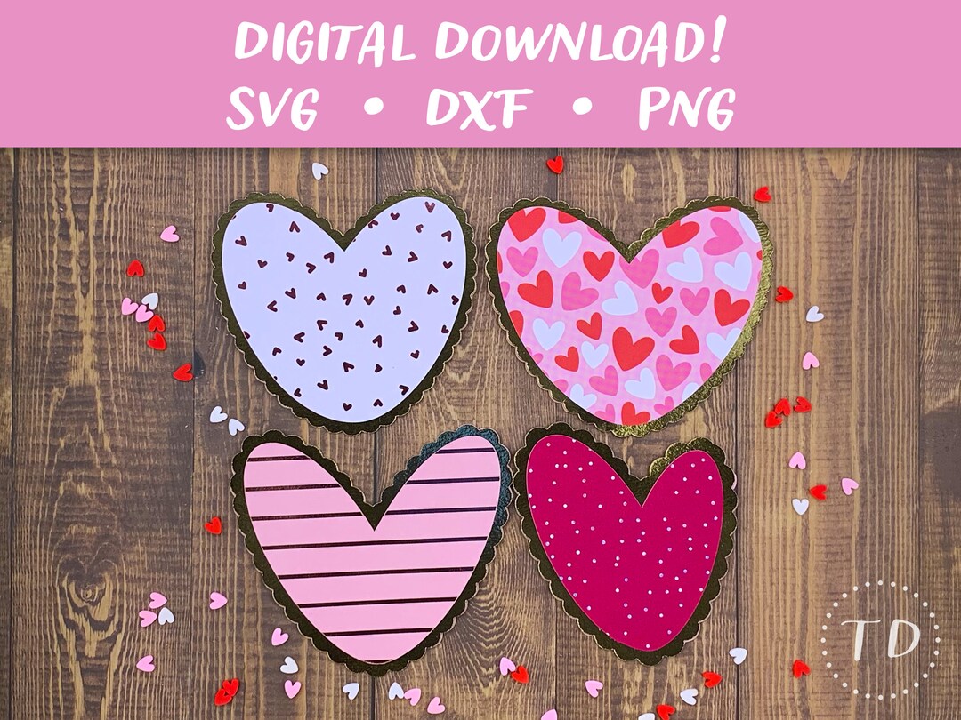 Set of 4 Mini Hearts Card SVG Valentine's Day Card Template Papercut ...