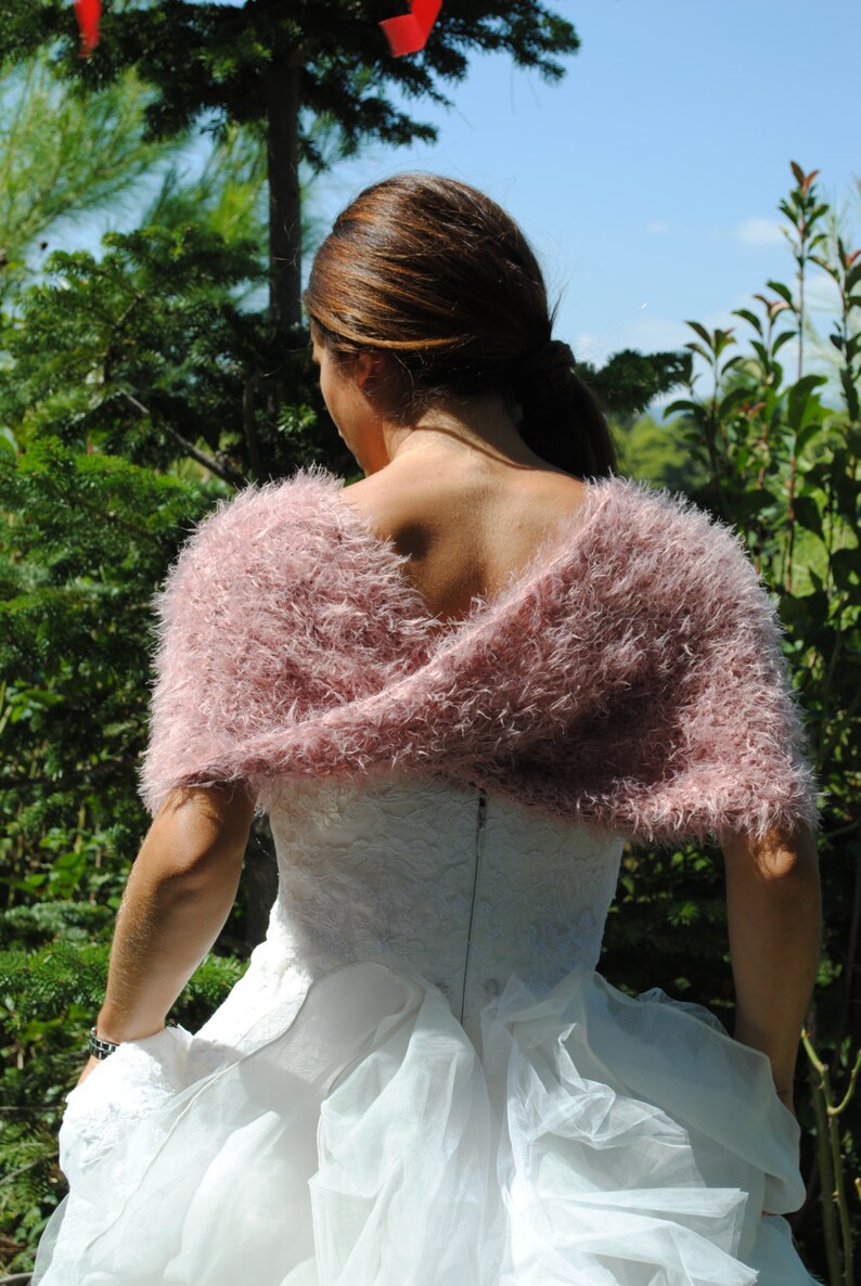Dusky Rose Blush Hand Knitted Wrap Pink Faux Fur Bridal Wrap - Etsy