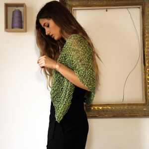 Green Poncho, Handknit Womens Viscose Poncho, Lime Green Shrug, Summer ...