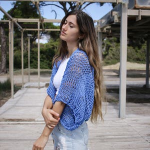 Periwinkle Blue Knit Shrug, Womens Loose Fitting Summer Shrug, Knitted ...